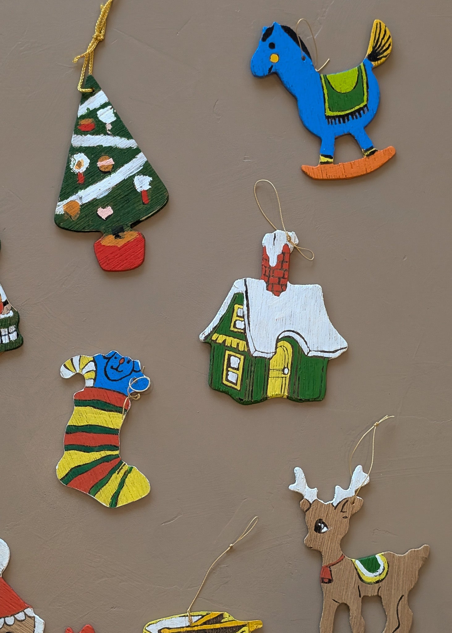 Set of 11 Assorted Hand-Painted Wooden Christmas Holiday Ornaments – Levity Interiors